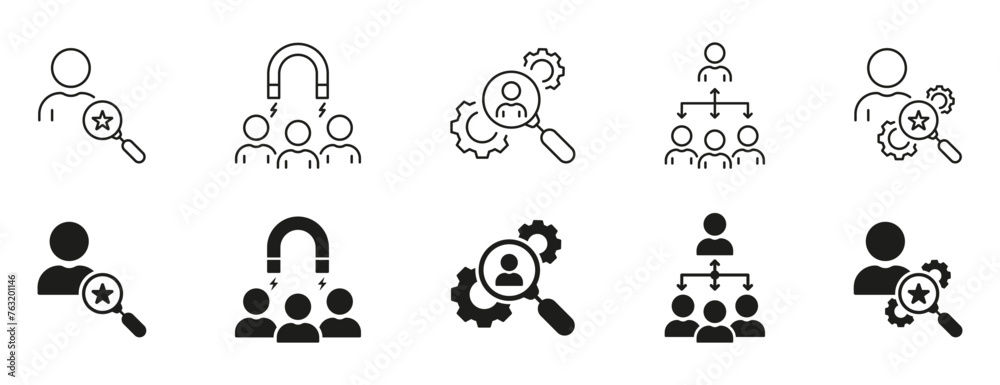 Employment Line and Silhouette Icon Set. Human Resource Black Pictogram ...