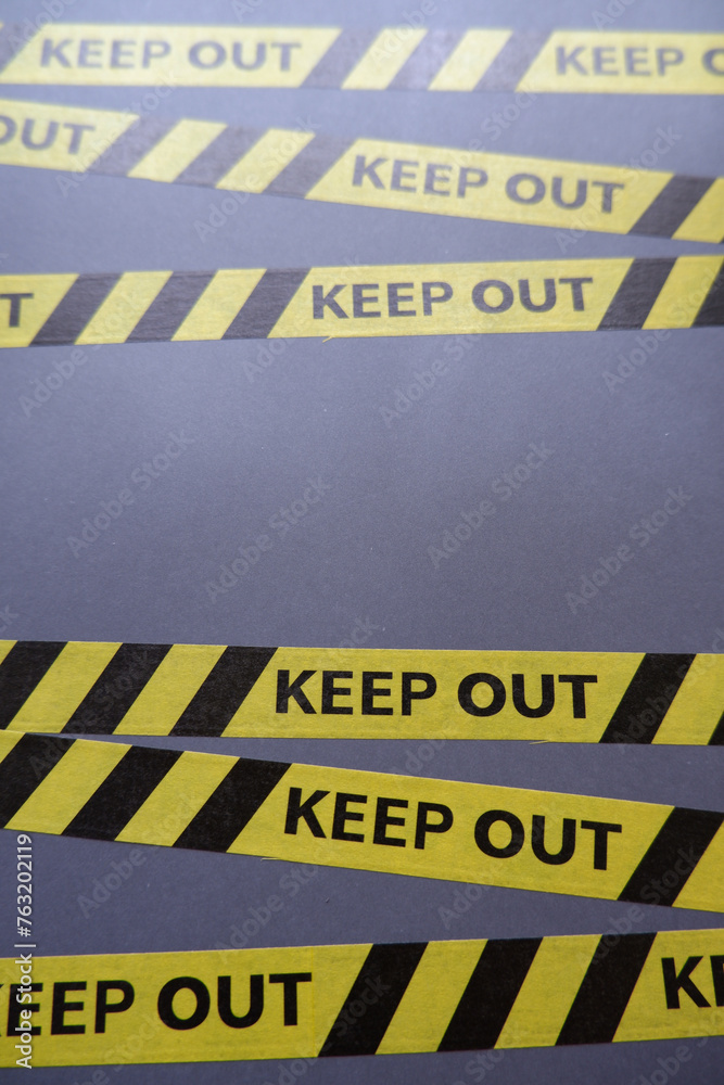 Keep out police lines on dark background. Warning notice signs. Stock ...