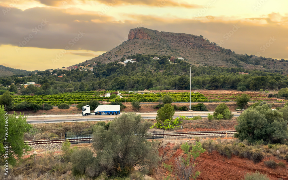 Mountains landscape sunset. La Redona mountain in Sierra Calderona at ...
