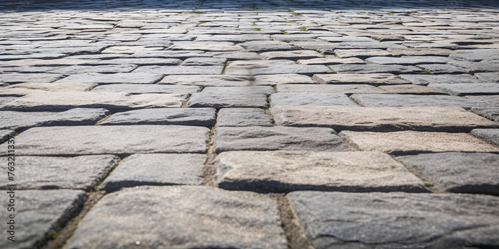 Interlocking Paving Stone, Road of Rough Cobblestones receding into ...
