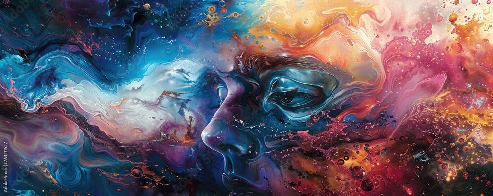 Psychedelic colors merging to form a face - Visually striking fusion of ...