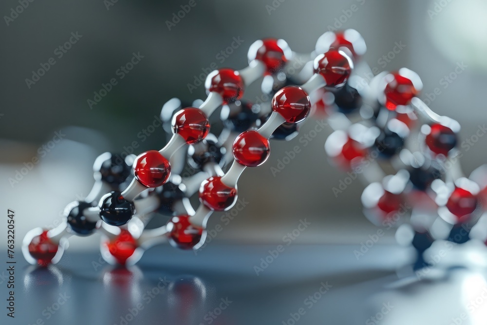 Advanced Genetics Research: Red and Black Molecule Structure Model in ...