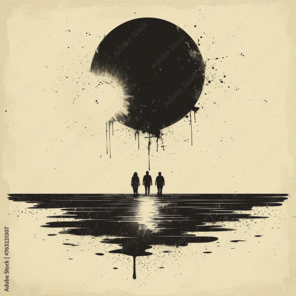 Simplified flat design depicting the world dissolving into oil droplets ...