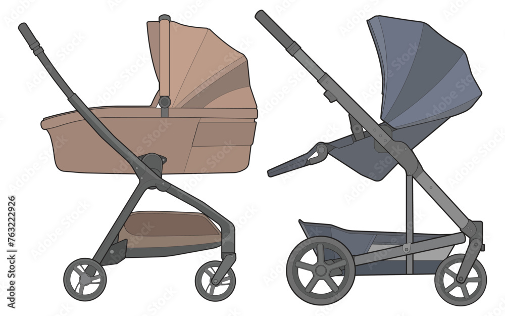 Bundling set of vector of baby stroller isolated on white background ...