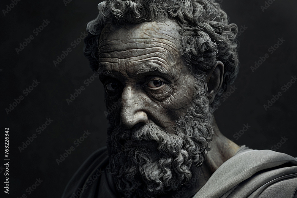 Create a digital art series featuring lifelike portraits of Stoic ...