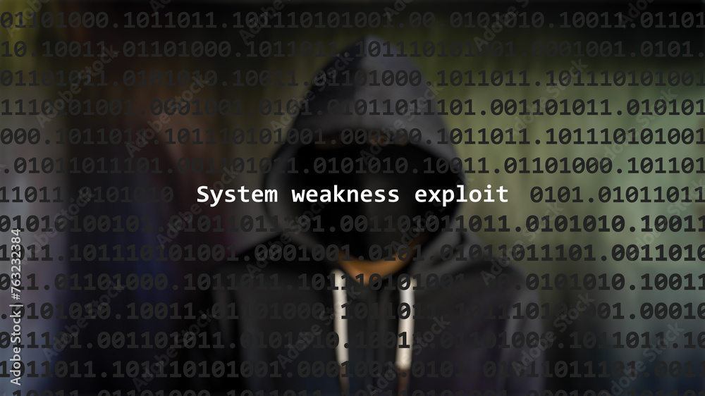 Cyber attack system weakness exploit text in foreground screen, anonymous hacker hidden with ...