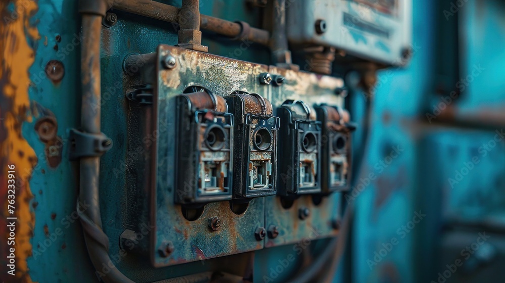 Fuse-box with three automatic fuses for installation; note shallow ...