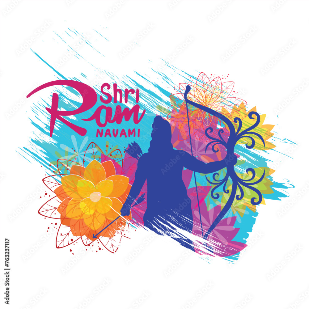 Shri Ram Navami celebration background for religious festival of India grungy texture decorative ...