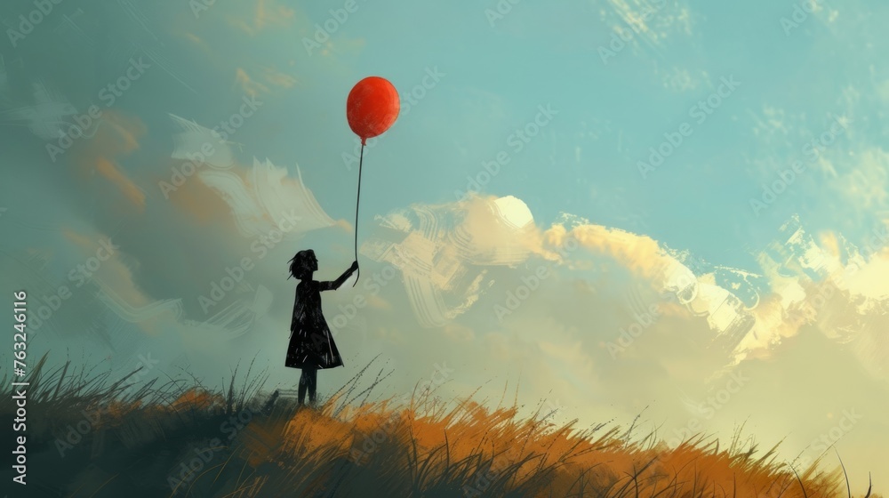 A woman releasing a symbolic balloon into the sky, a gesture that ...