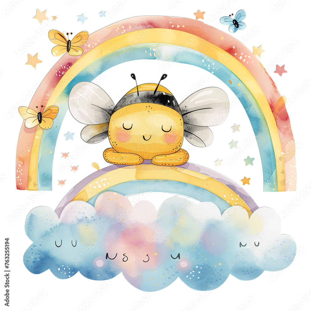 Cute Baby Bee & Boho Rainbow Watercolor Clipart for Nursery Decor ...