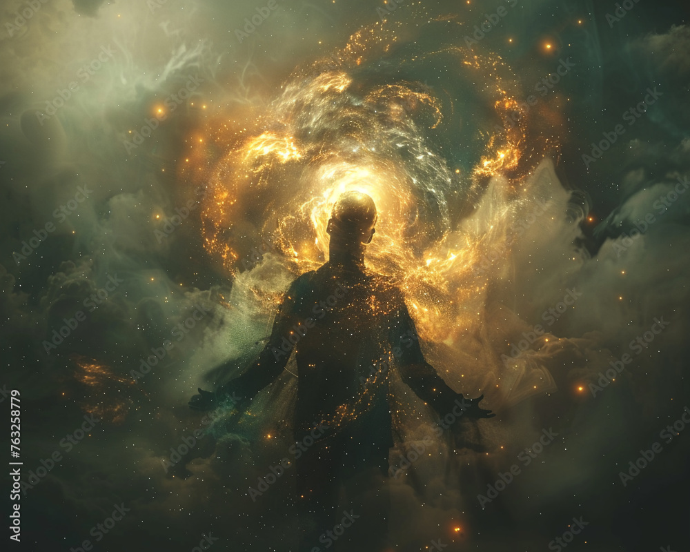 Quantum Being, glowing aura, mysterious entity exploring parallel ...