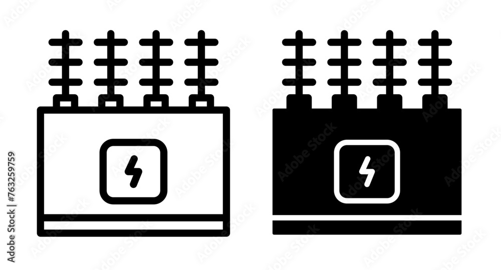 Electrical Transformer Infrastructure Icons. Power Grid and Substation ...
