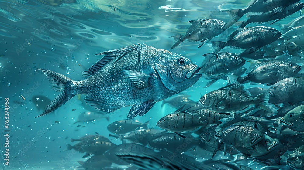 multiple smaller fish banding together to outmaneuver and prey upon a ...