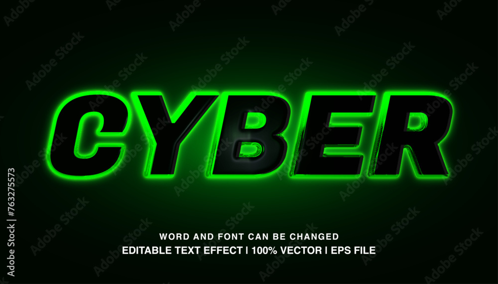 Cyber editable text effect template, green neon light text style typeface, premium vector Stock ...