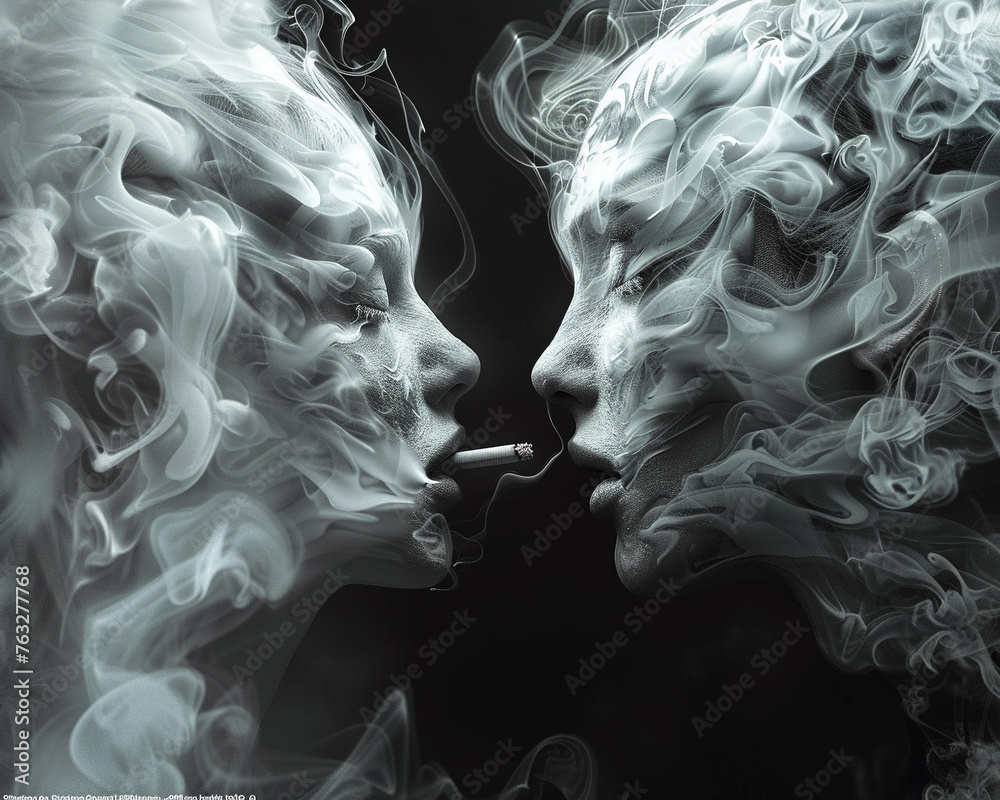 Paint a surreal picture of cigarette smoke morphing into ethereal ...