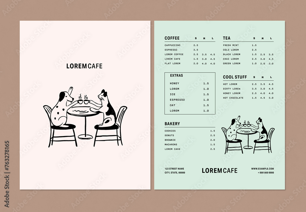 Coffee Menu Template with Cat and Dog Illustration Stock Template ...