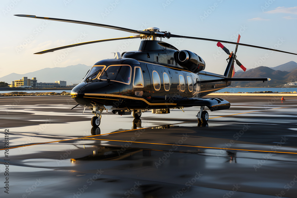 Helicopter on landing pad. Rescue Air transport technology ...