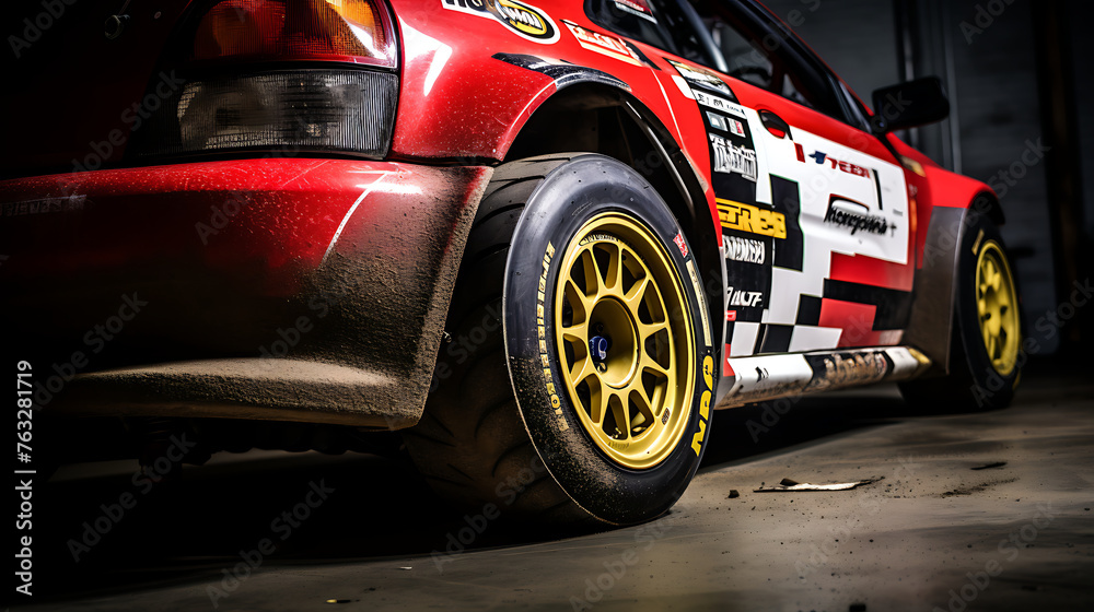 Mount racing slicks on a rally car. Stock Photo | Adobe Stock