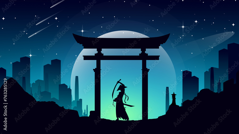 samurai anime wallpaper. japanese samurai with Torii gate background ...