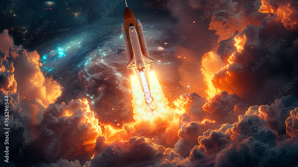 spacecraft is depicted during a dramatic reentry into Earths atmosphere ...