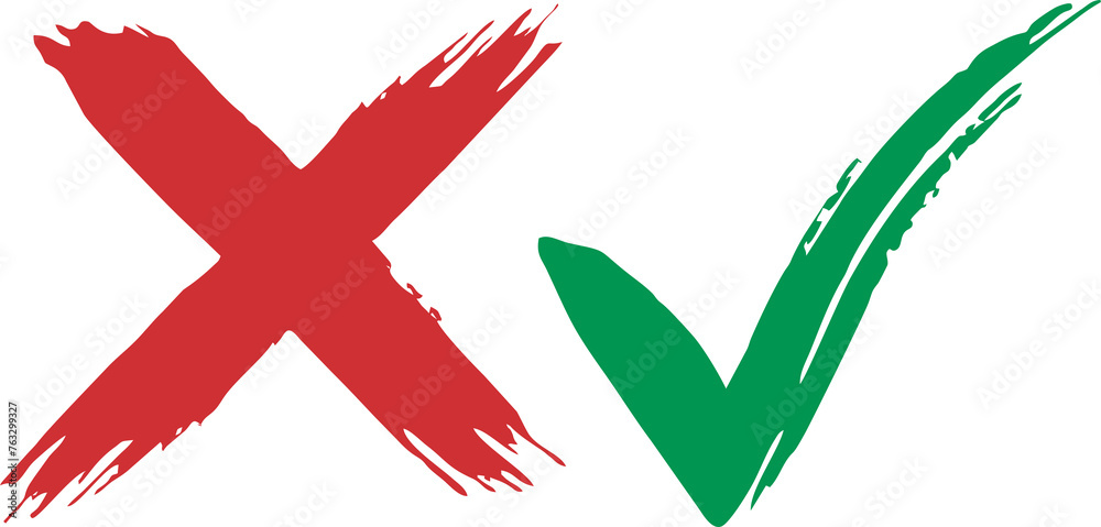 Tick and Cross sign hand drawn in high HD resolution on transparent ...