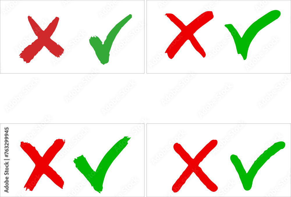 Tick and Cross sign set, hand drawn in high HD resolution on ...