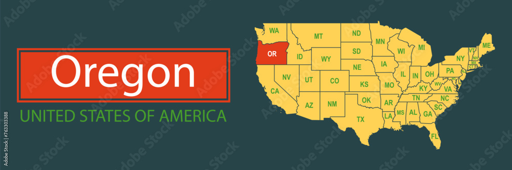 Banner, highlighting the boundaries of the state of Oregon on the map ...