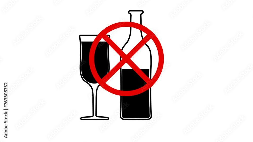 Animation symbolizing the prohibition of alcohol consumption. Black ...