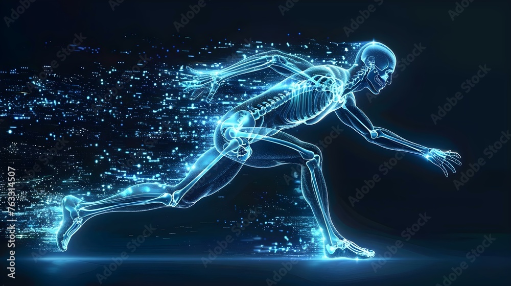 Illustration of a running man with a skeleton x-ray scan highlighting ...
