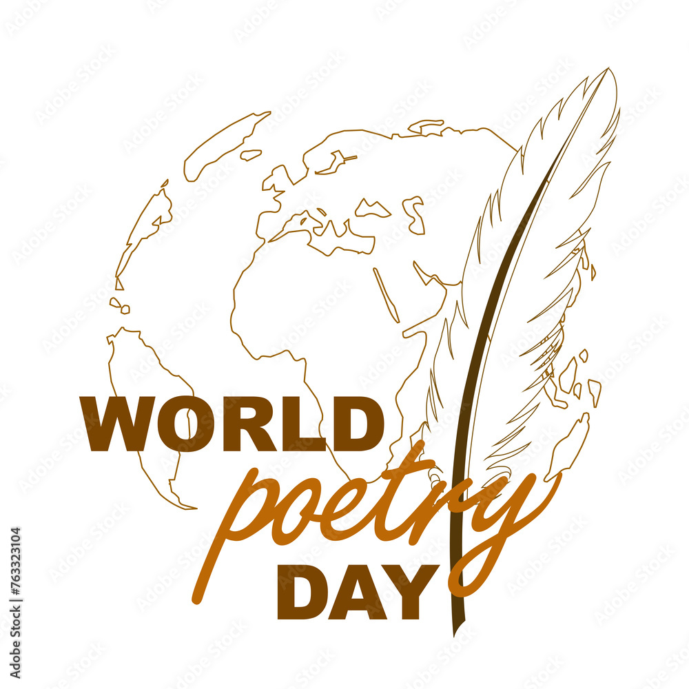 World Poetry Day: A minimalist world map with a classic feather pen and ...