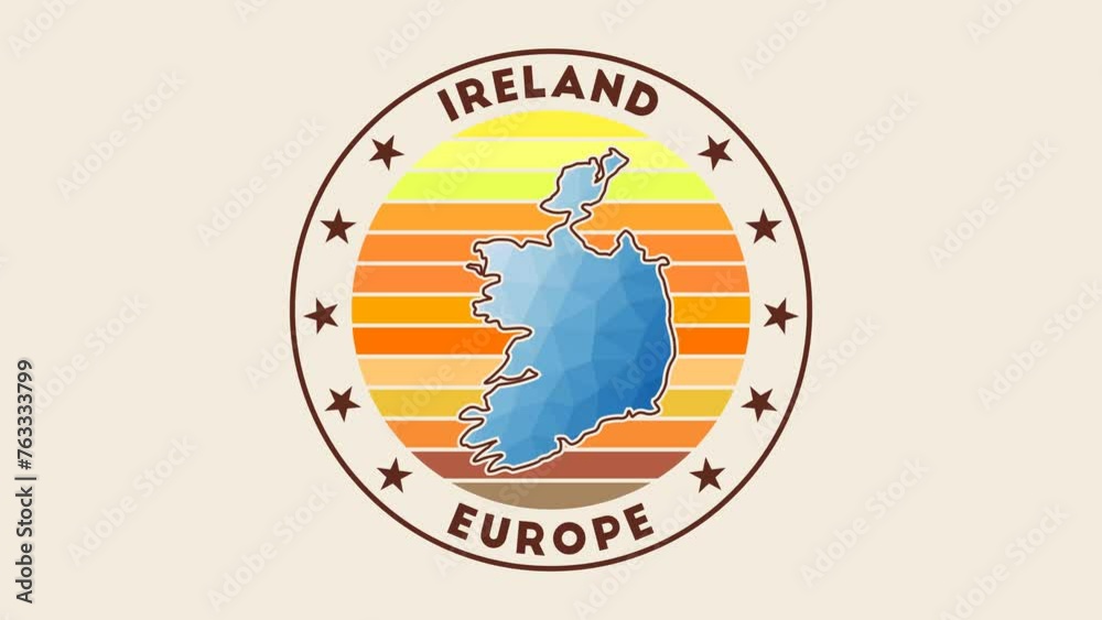 Ireland intro video. Badge with the circular name and map of the ...