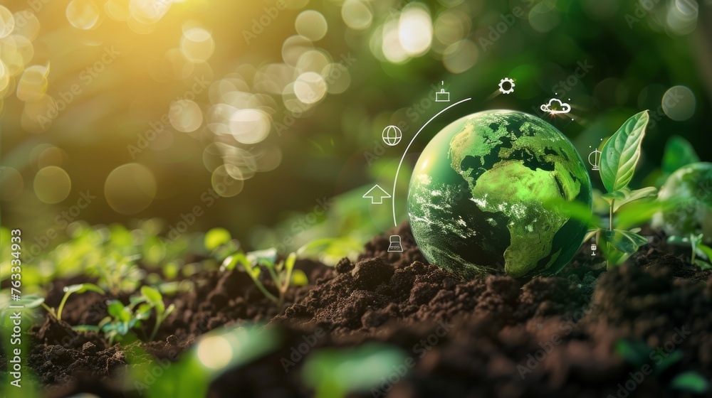 Environment World Earth Day, Green Earth with Environment icons. Saving ...