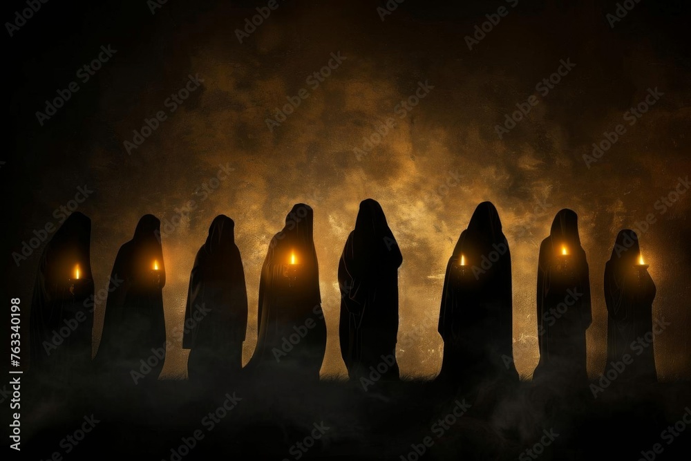 Dramatic silhouette depicting the Parable of the Ten Virgins waiting ...