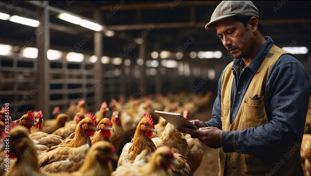 In heart of busy poultry farm, a worker skillfully balances the demands ...