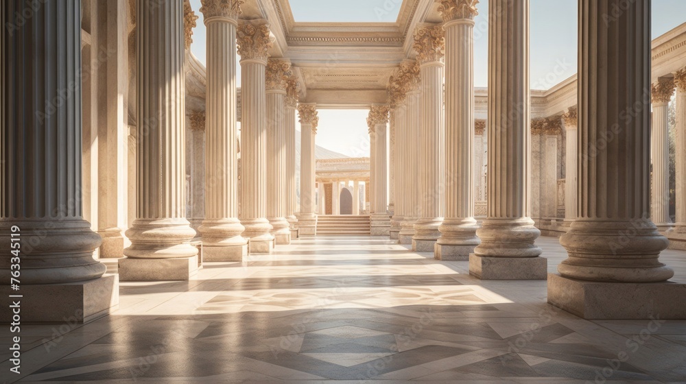 Entrance to ancient secret library marked by Doric colonnade Stock ...