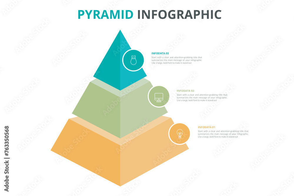 pyramid upside down infographic template 3 color Stock Vector | Adobe Stock