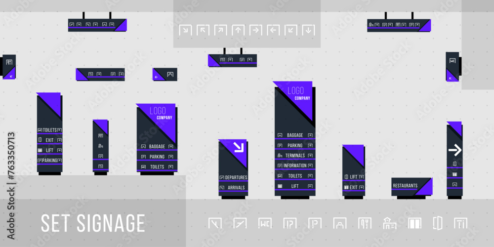 Vetor de external and internal signage systems. direction, pole, wall ...