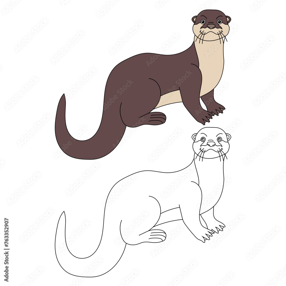 Aquatic Animal Clipart. Otter Clipart Set. Colorful and Outline Otters ...