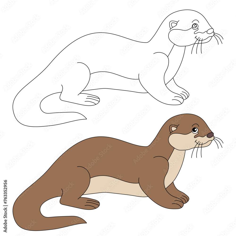Aquatic Animal Clipart. Otter Clipart Set. Colorful and Outline Otters ...