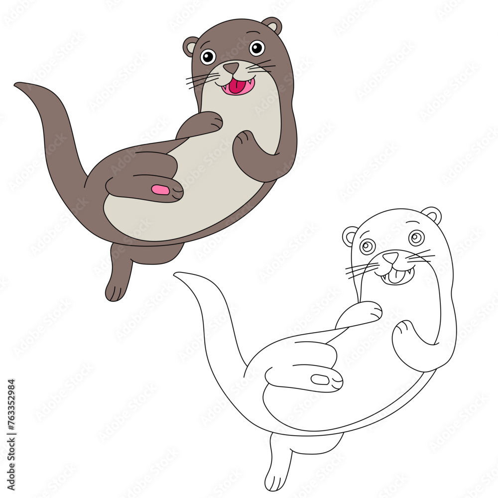 Aquatic Animal Clipart. Otter Clipart Set. Colorful and Outline Otters ...