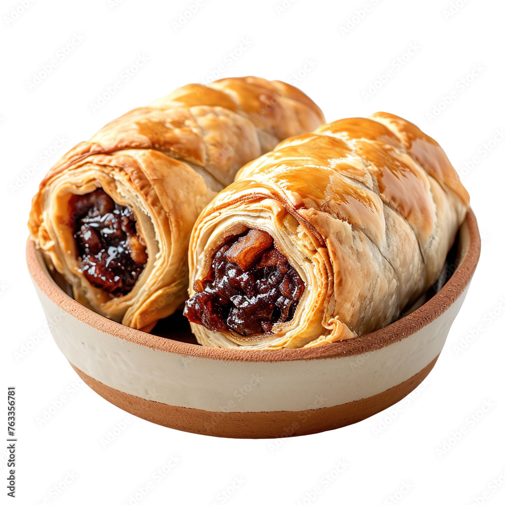 front view of Suet and Jam Roly-Poly with a rolled suet pastry filled ...