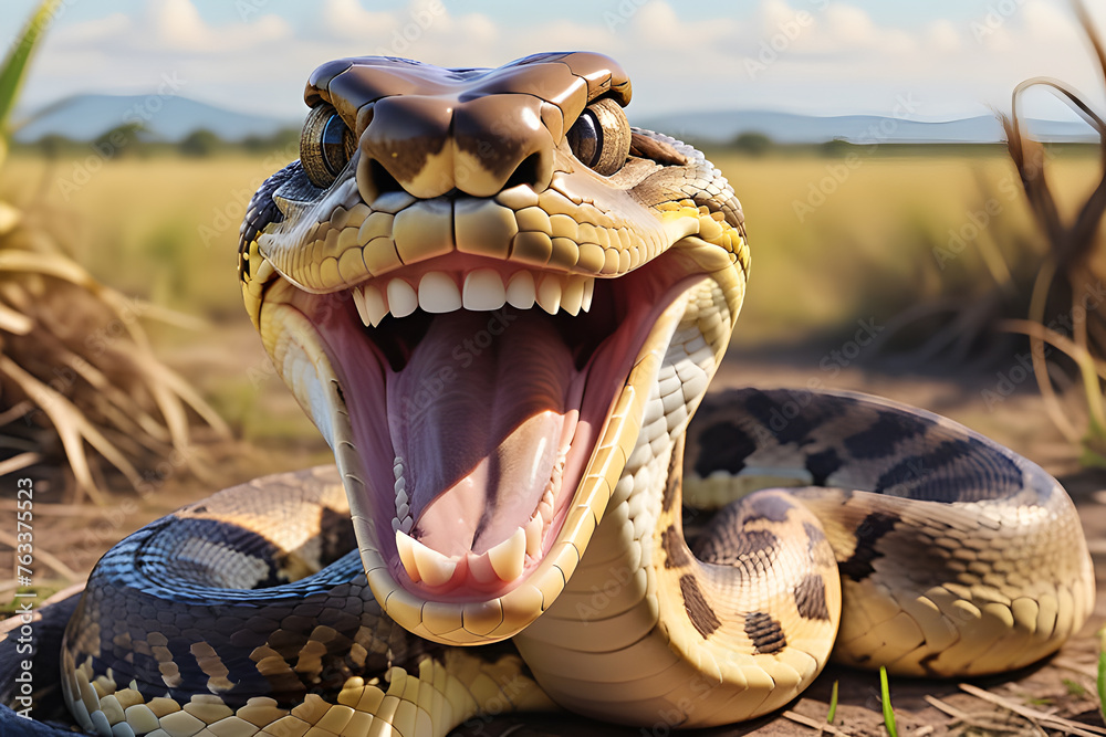 cartoon of a very large toothy smiling python with a wide smile. python ...