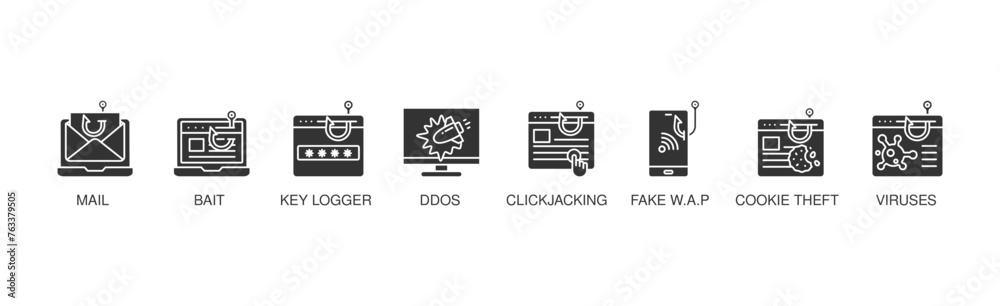Hacker Activity Banner Web Concept with Phishing, Bait and Switch ...