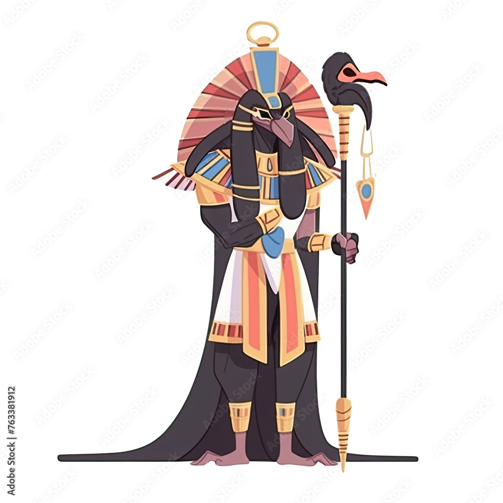 an illustration of a khepri mythical creature holding a staff with the ...