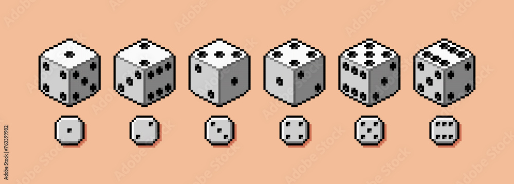 Pixel art board games dice roll. Classic six sided dice for tabletop ...