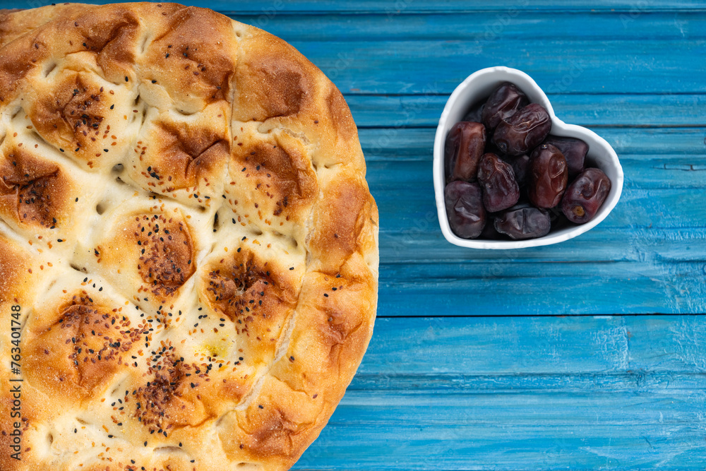 Ramadan Iftar Table.Traditional Foods Dates (Hurma) and Turkish Pita ...