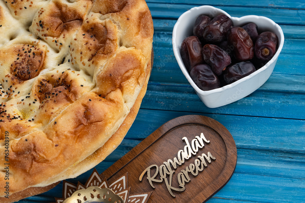 Ramadan Iftar Table.Traditional Foods Dates (Hurma) and Turkish Pita ...