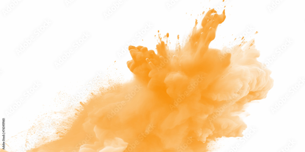 Orange color powder splash on a white background. Orange powder ...
