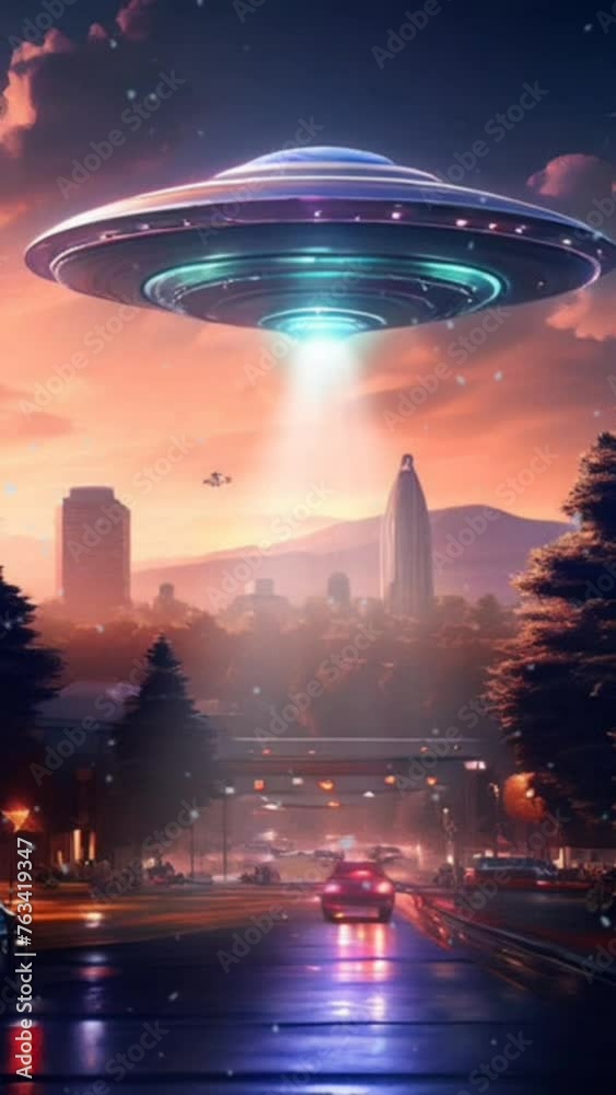 Stockvideo UFO landed on city street at night, mysterious extraterrestrial encounter. Seamless ...