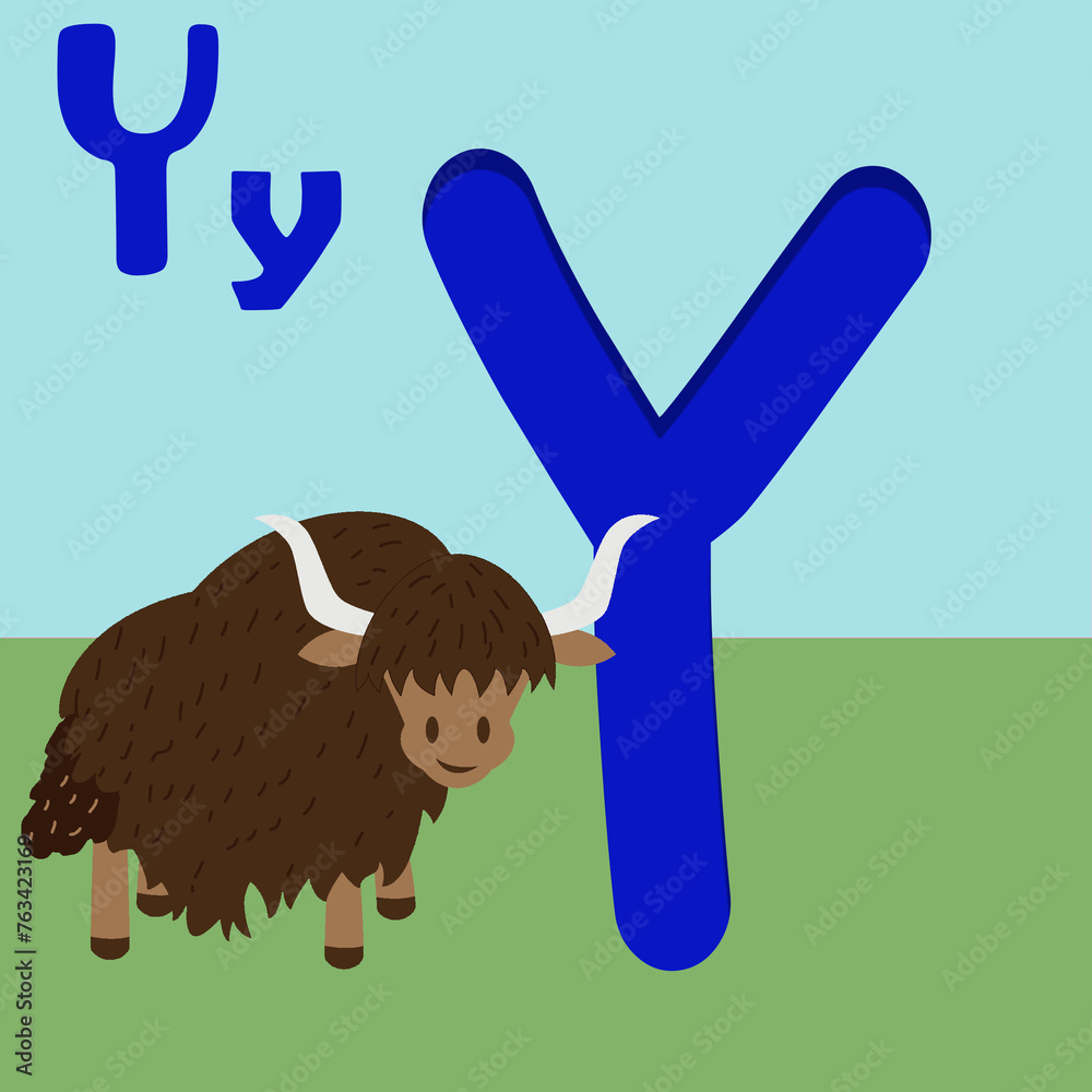 Y for yak , ABC to Z, Letter Y and a cute cartoon yak. Children's ...